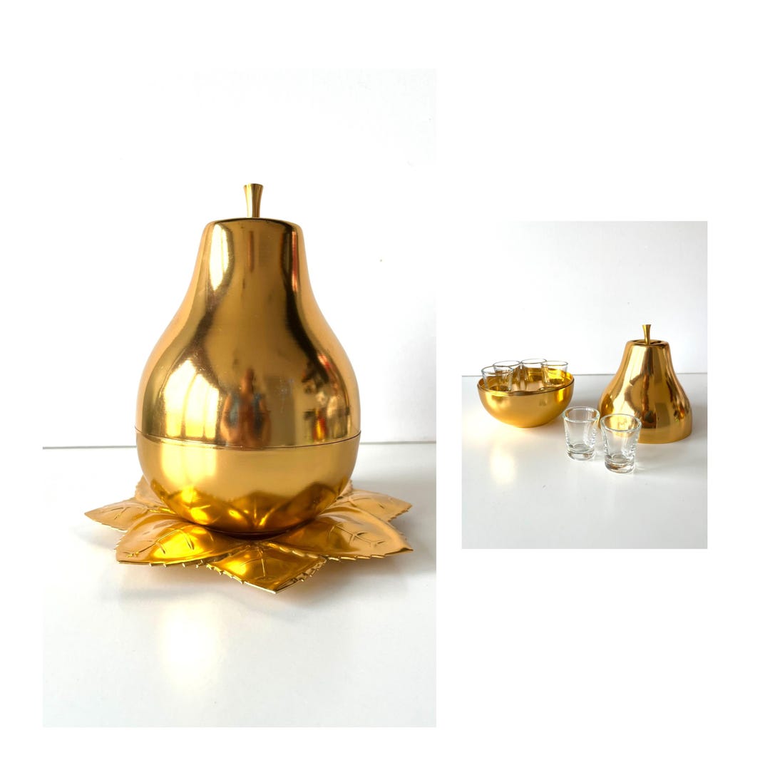 Vintage Golden Pear Case With 6 Shot Drink Glass Cups, Midcentury Retro ...