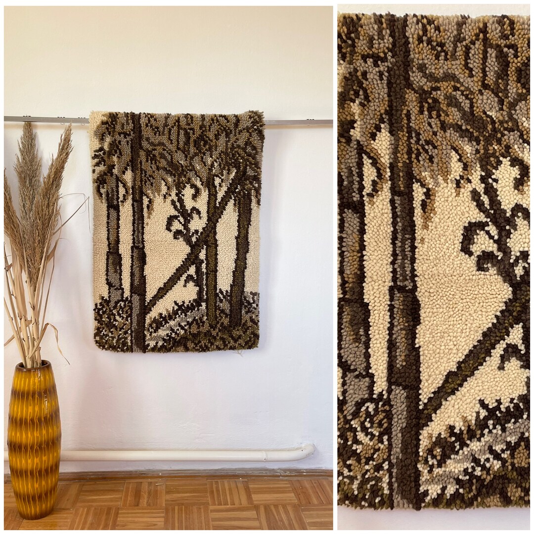 Vintage Latch Hook Wall Hanging, Mid Century Wall Tapestry, Latch Hook ...