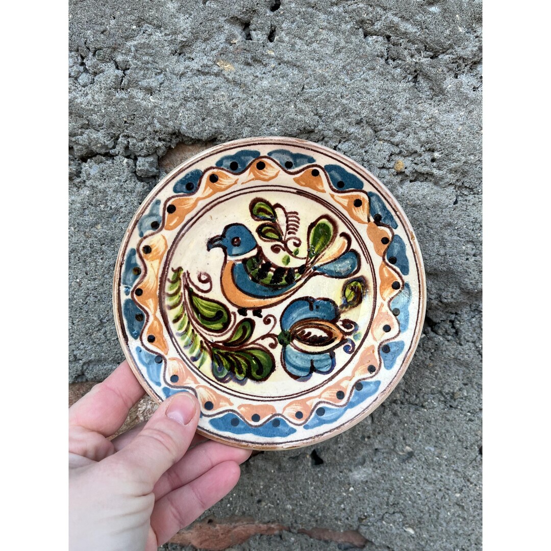 Small Antique Transylvanian Clay Plate, Handpainted Korond Pottery Wall ...