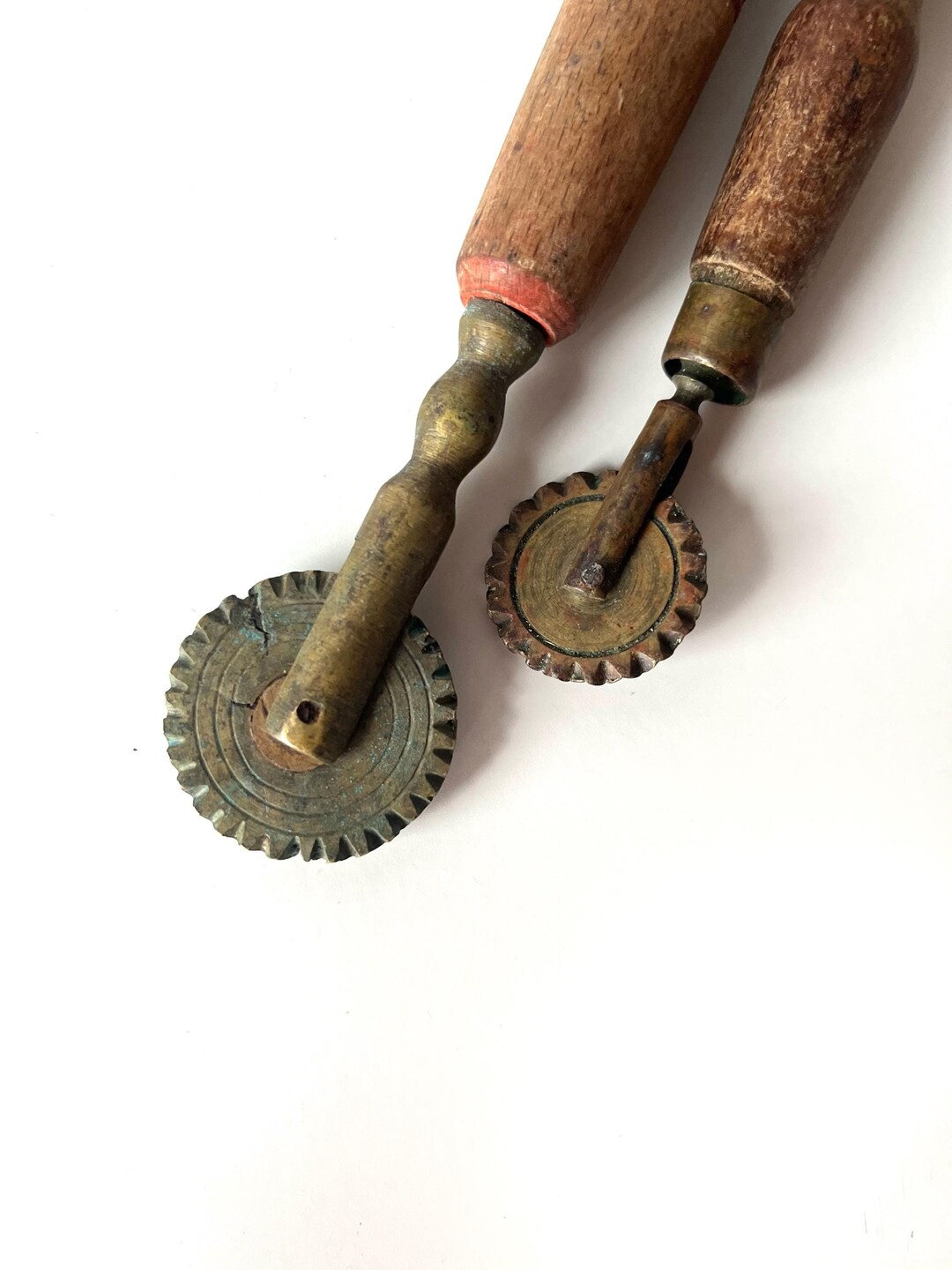 Set of 2 Vintage Pastry Dough Cutter, Old Brass and Wood Pasta Cutter ...