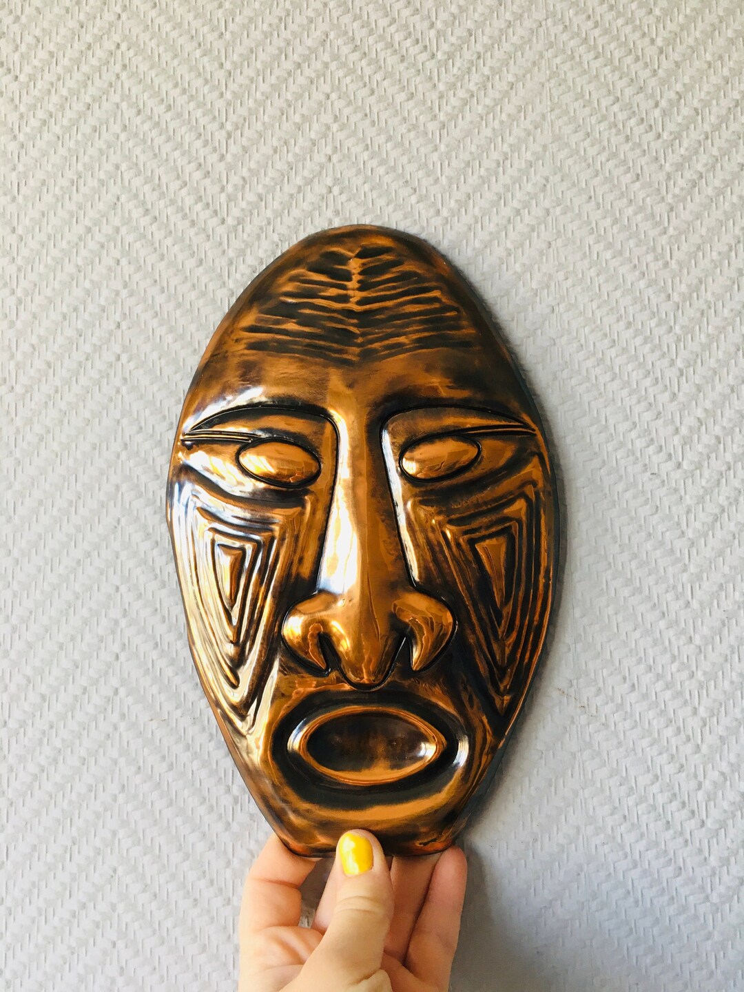 Vintage Copper Tribal Mask, Retro Embossed Traditional Copper Mask ...