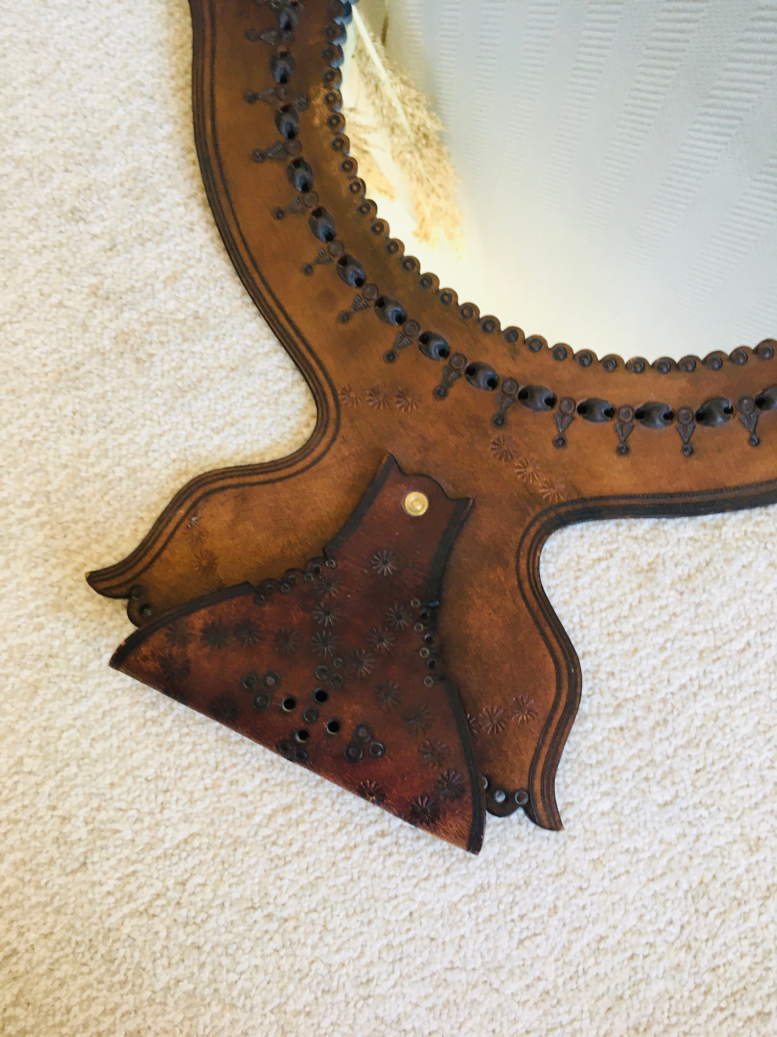 Vintage Wall Mirror in Hand Tooled Leather Frame Handmade - Etsy