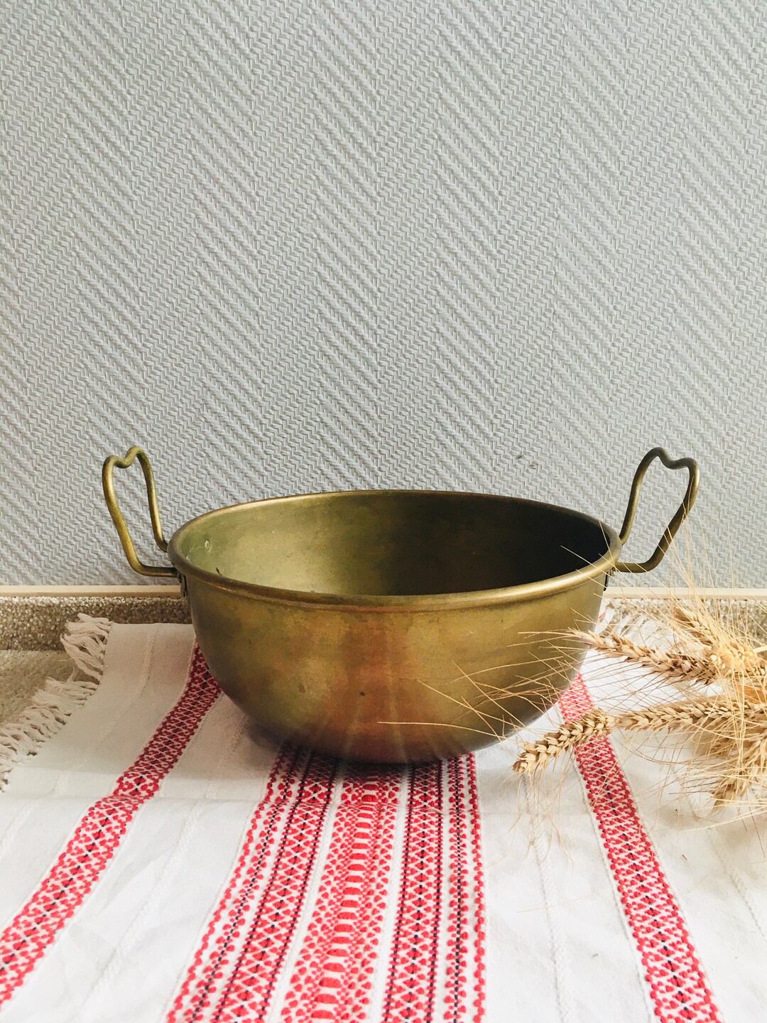 Vintage Large Copper Kitchen Mixing Bowl, Brass Jam Pot, Mid Century ...