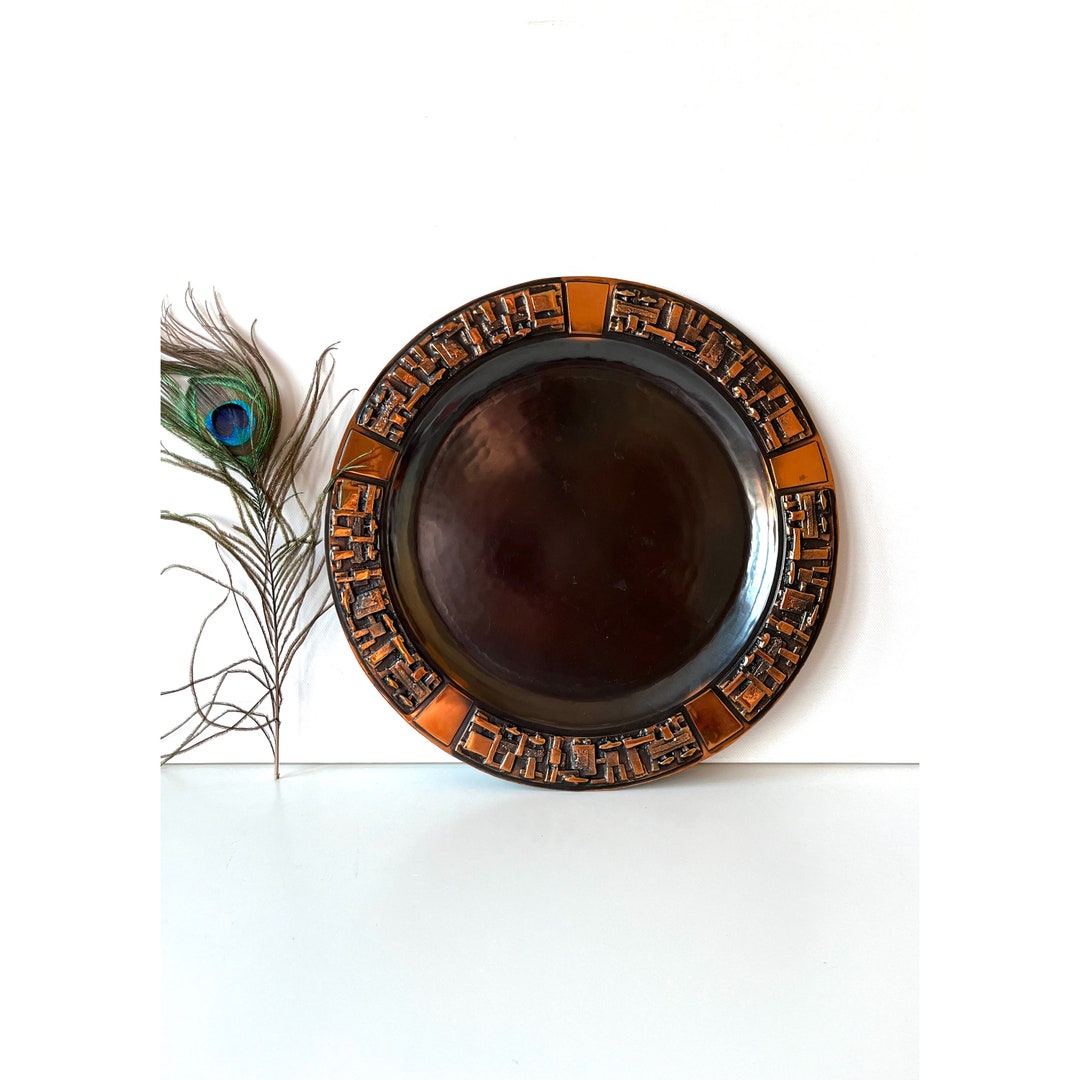 Vintage Rustic Midcentury Embossed Copper Wall Plate, Vintage Brass ...
