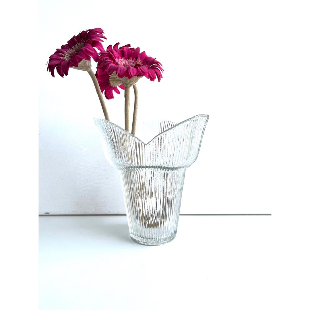 Vintage Midcentury Muurla Finland Glass Vase 1960s, Transparent Clear ...