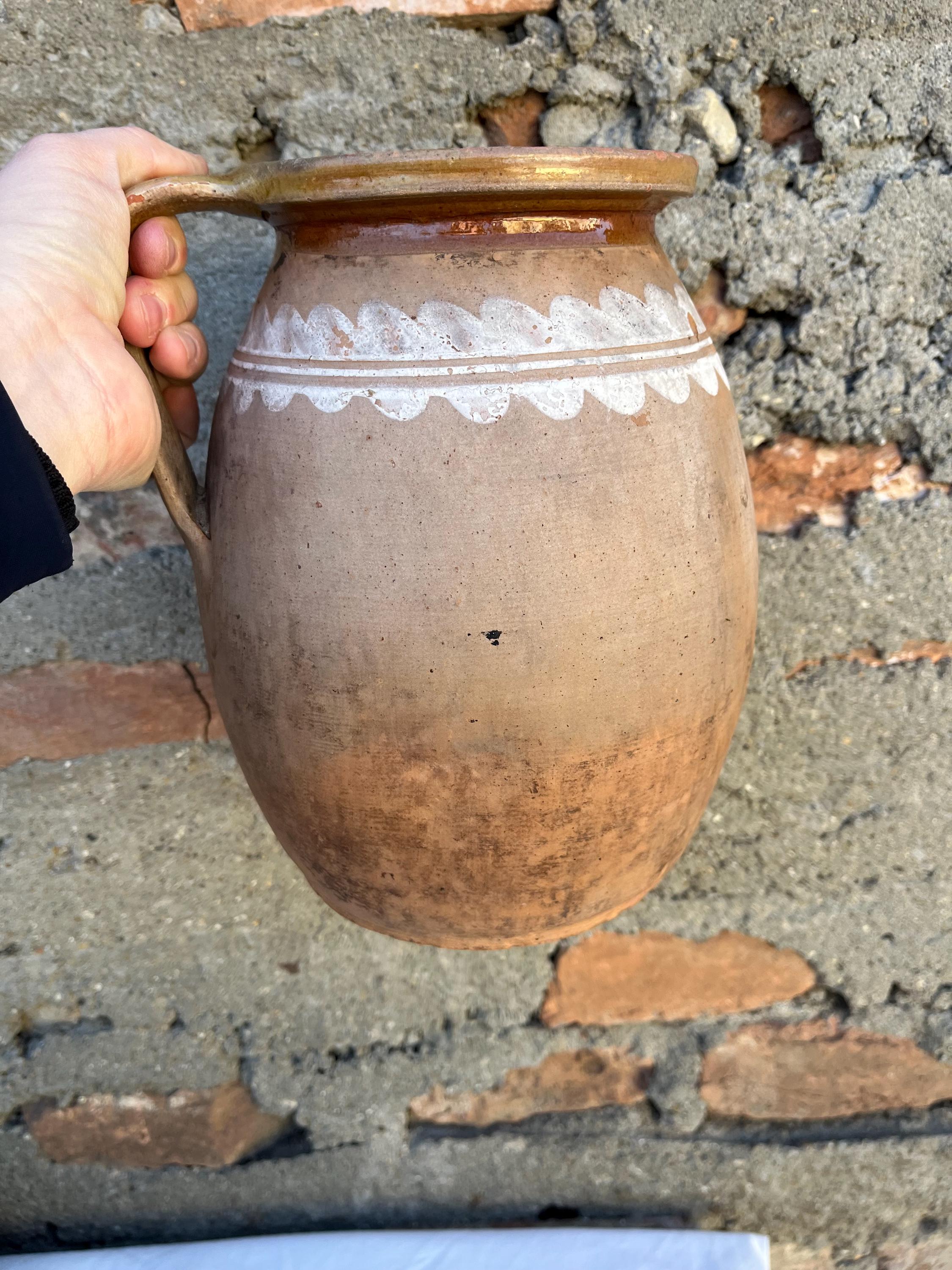 Antique Hungarian Pottery Jug, Vintage Farmhouse Crockery, Glazed ...