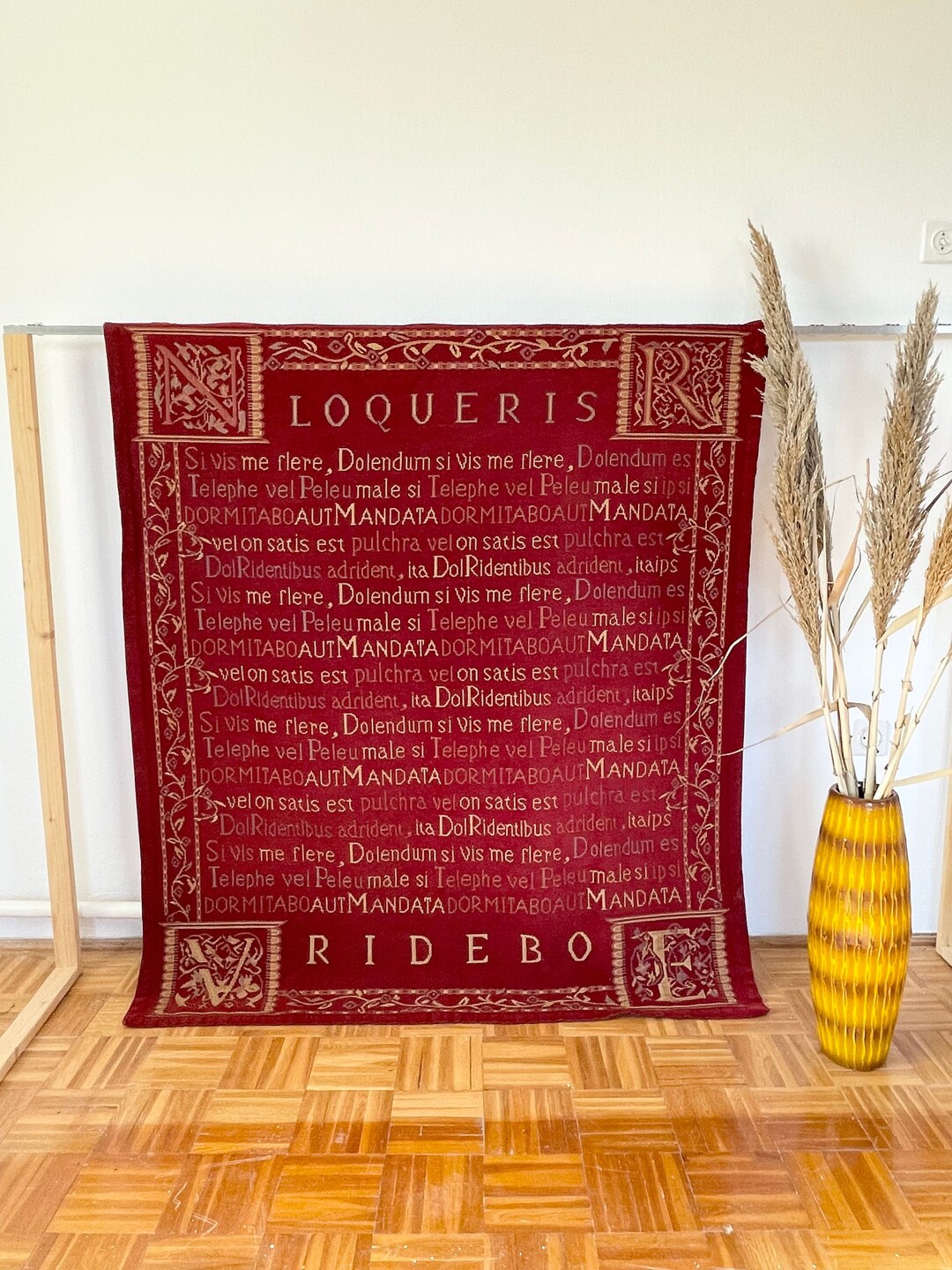 Vintage English Red Tapestry Blanket Throw, Loqueris Claret Woven ...