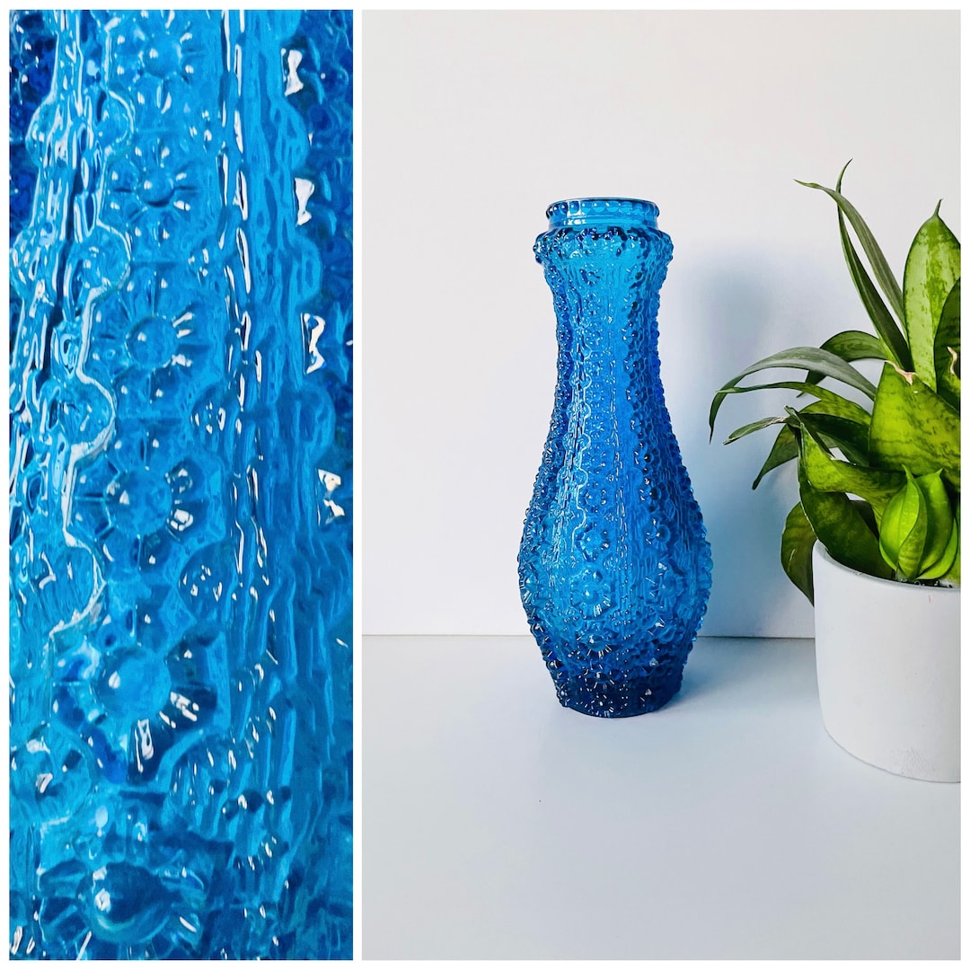 Vintage Blue Austrian Oberglas Textured Vase From 1960s, Veilglass Vase ...