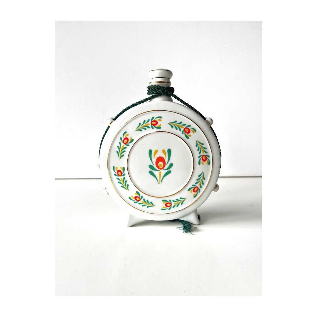 Vintage Hollohaza Porcelain Bottle Flask, Traditional Folk Flowers ...