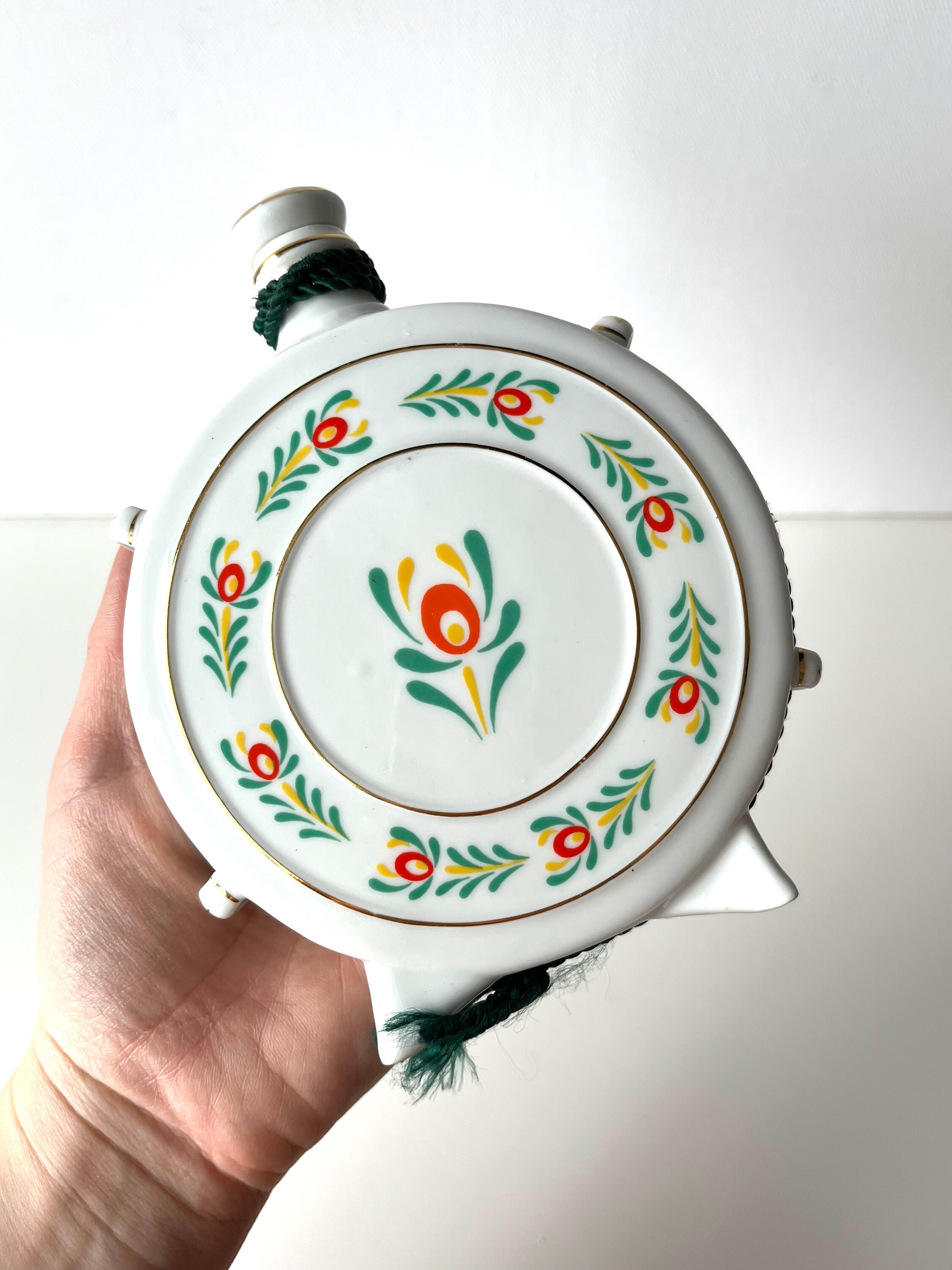 Vintage Hollohaza Porcelain Bottle Flask, Traditional Folk Flowers ...