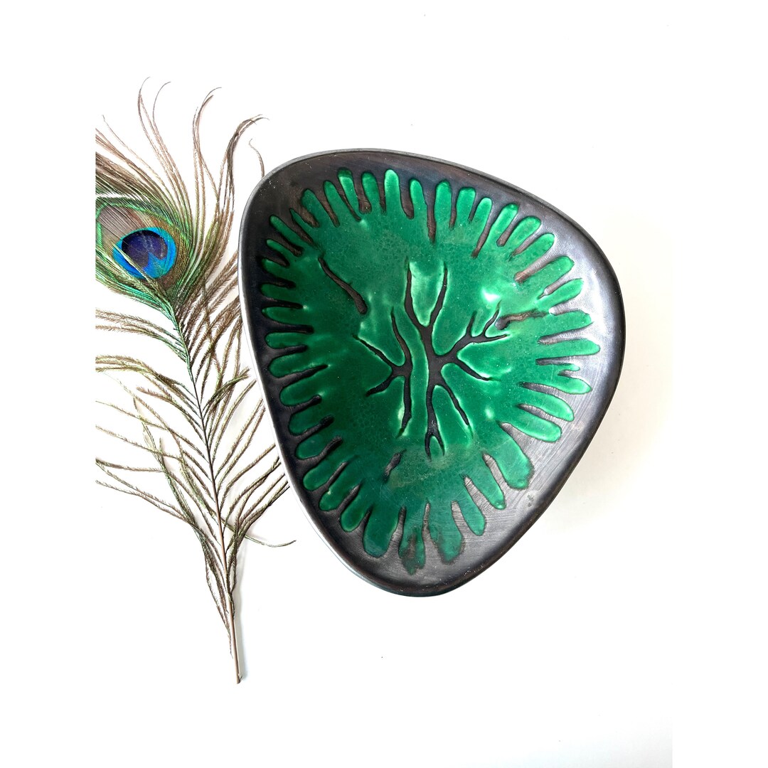 Mcm Vintage Ceramic Triangle Shape Green Small Bowl, Modernist Trinket ...