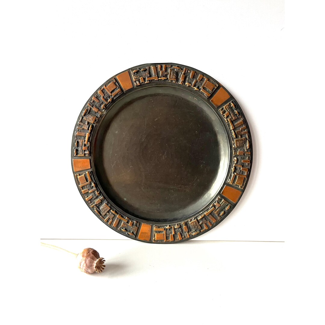 Vintage Rustic Midcentury Embossed Copper Wall Plate, Vintage Brass ...
