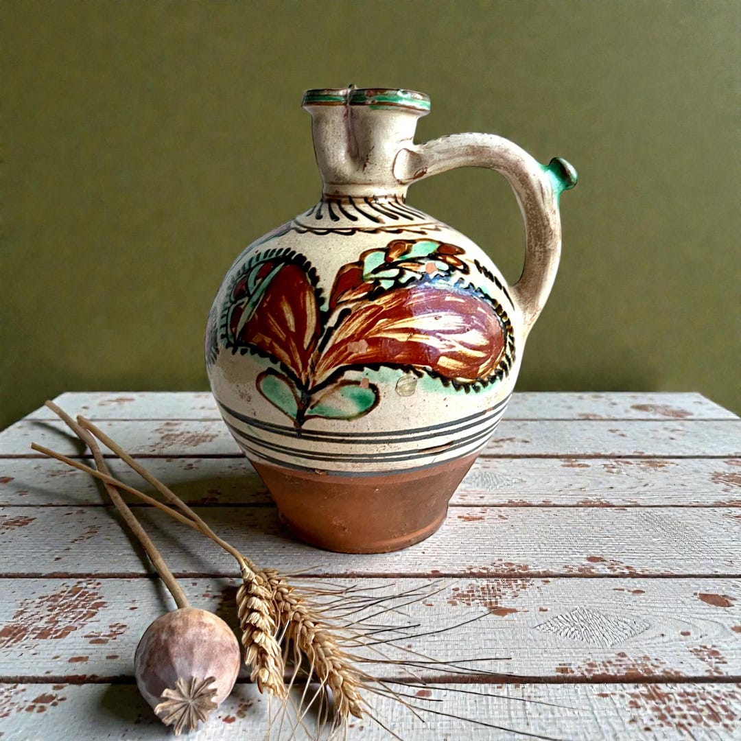 Hungarian Primitive Jug, Vintage Vase, Rustic Pottery Pitcher ...