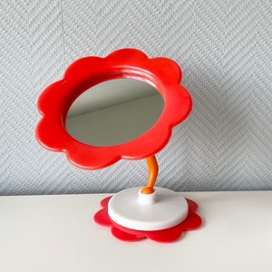 Vintage Space Age Vanity Mirror Plastic Frame, Flower Shape Vanity ...