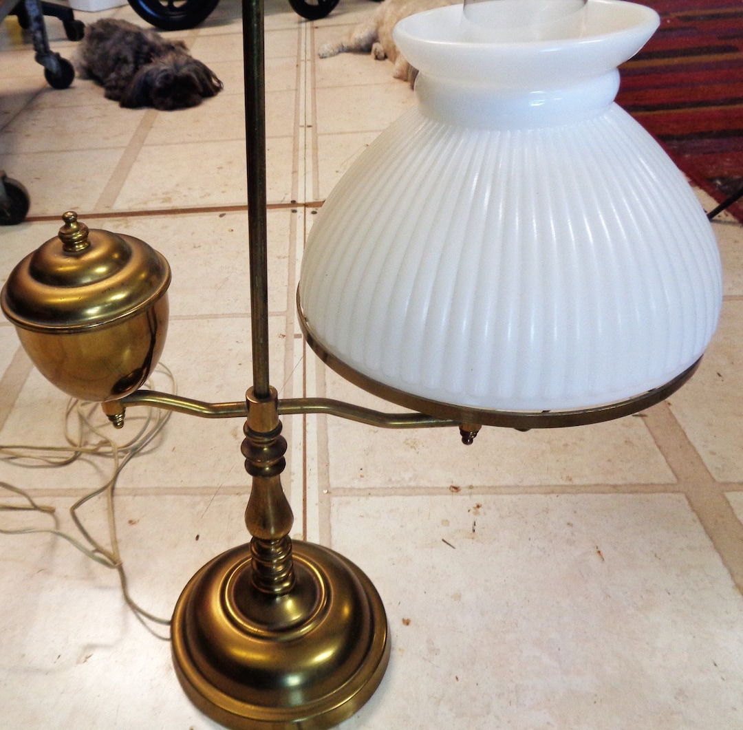 Vintage Brass Student's Lamp Original Excellent Complete Milkglass ...