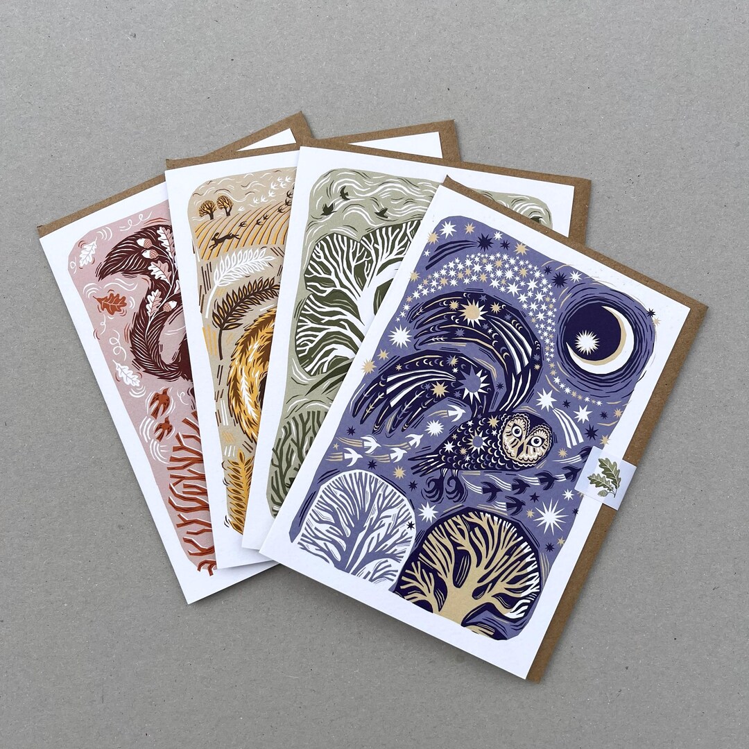 Nature Inspired Greetings Cards - Set of 4 - Etsy UK