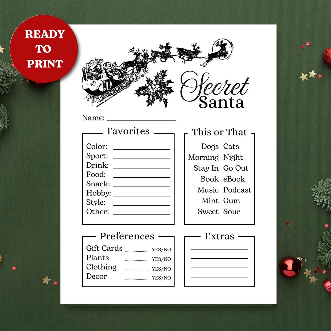 Secret Santa Survey Questionnaire Christmas Questions Santa Claus ...