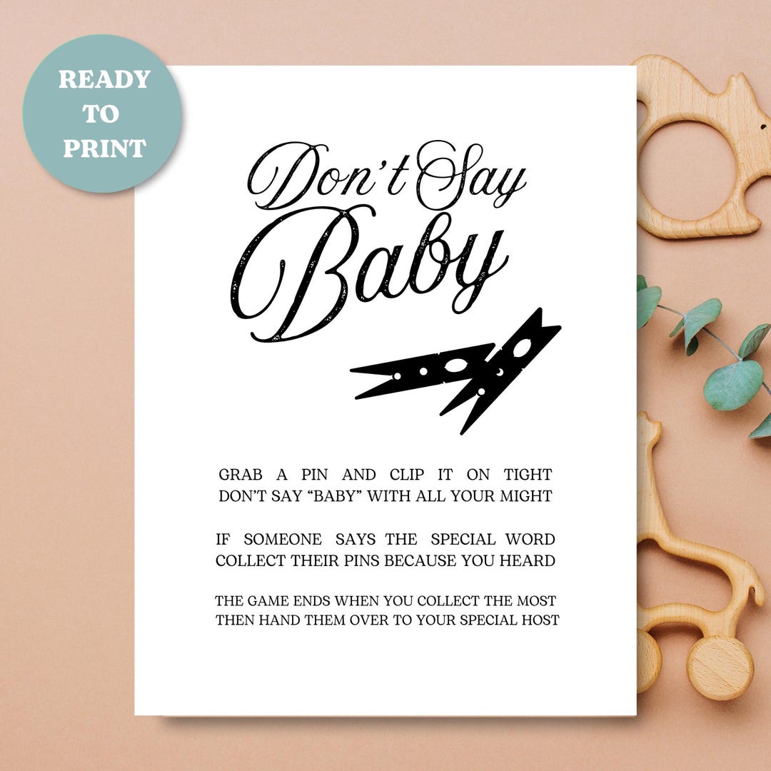 Don't Say Baby Rules Sign for Baby Shower, Baby Shower Clothespin Game ...