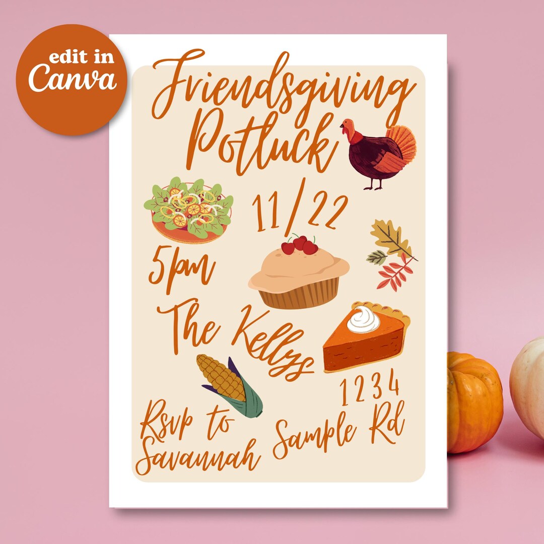 Friendsgiving Potluck Digital Download Editable Invitation ...