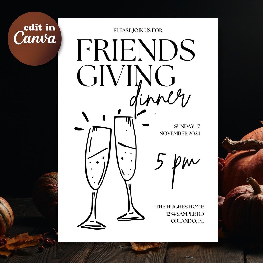 Friendsgiving Invitation Modern Toast Design Editable Template Digital ...