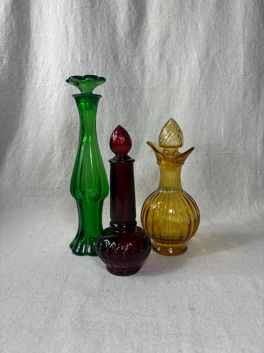 3 Vintage Glass Avon Vases, Perfume Bottles, Bud Vase, Amber Glass ...