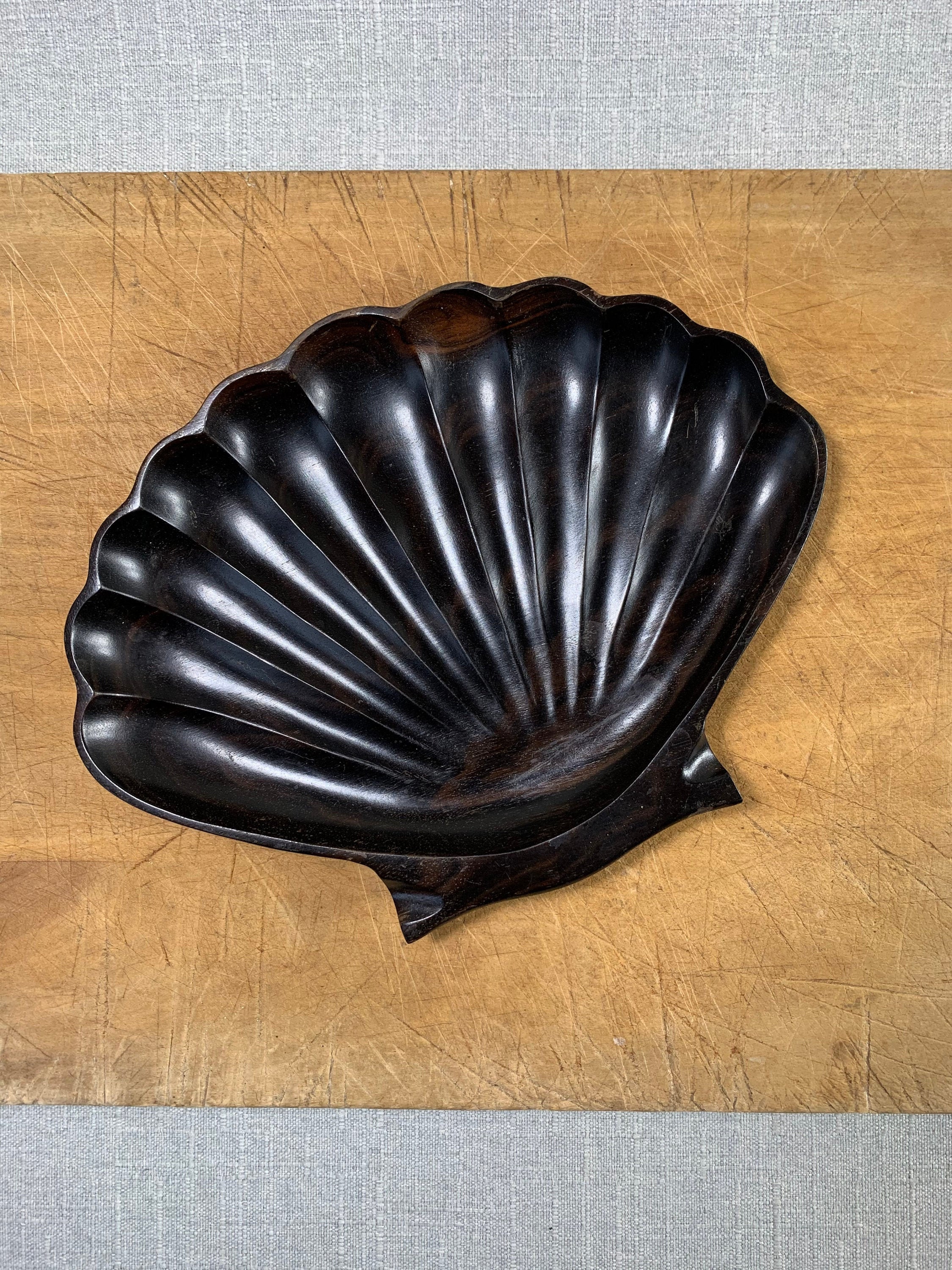 Vintage Wood Shell Dish Scallop Shell Trinket Dish Bowl | Etsy