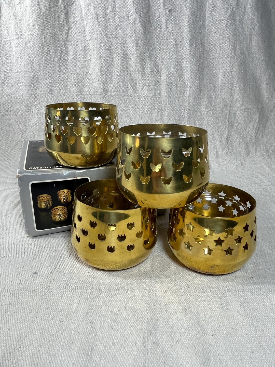 4 Vintage Brass Votive Holders, With Glass Inserts, Candle, Tea Light ...