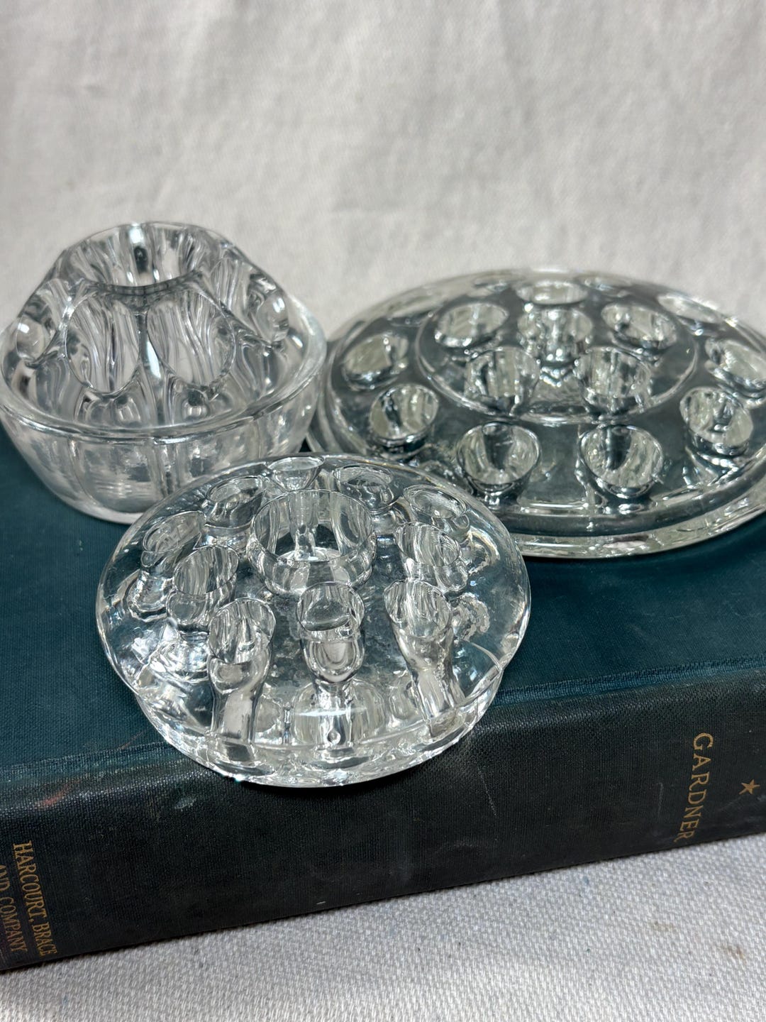 3 Vintage Glass Flower Frogs, Floral Arrangement, Flowers, Garden ...