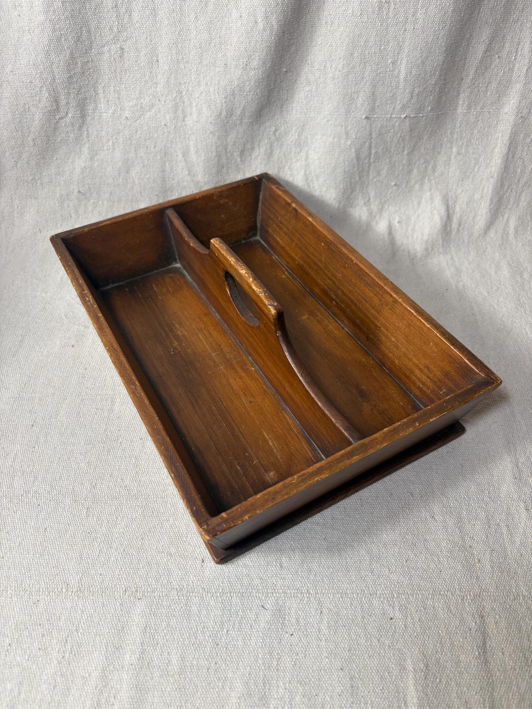 Vintage Wood Utensil Tray, With Handle, Caddy, Carrier, Cutlery Tray ...