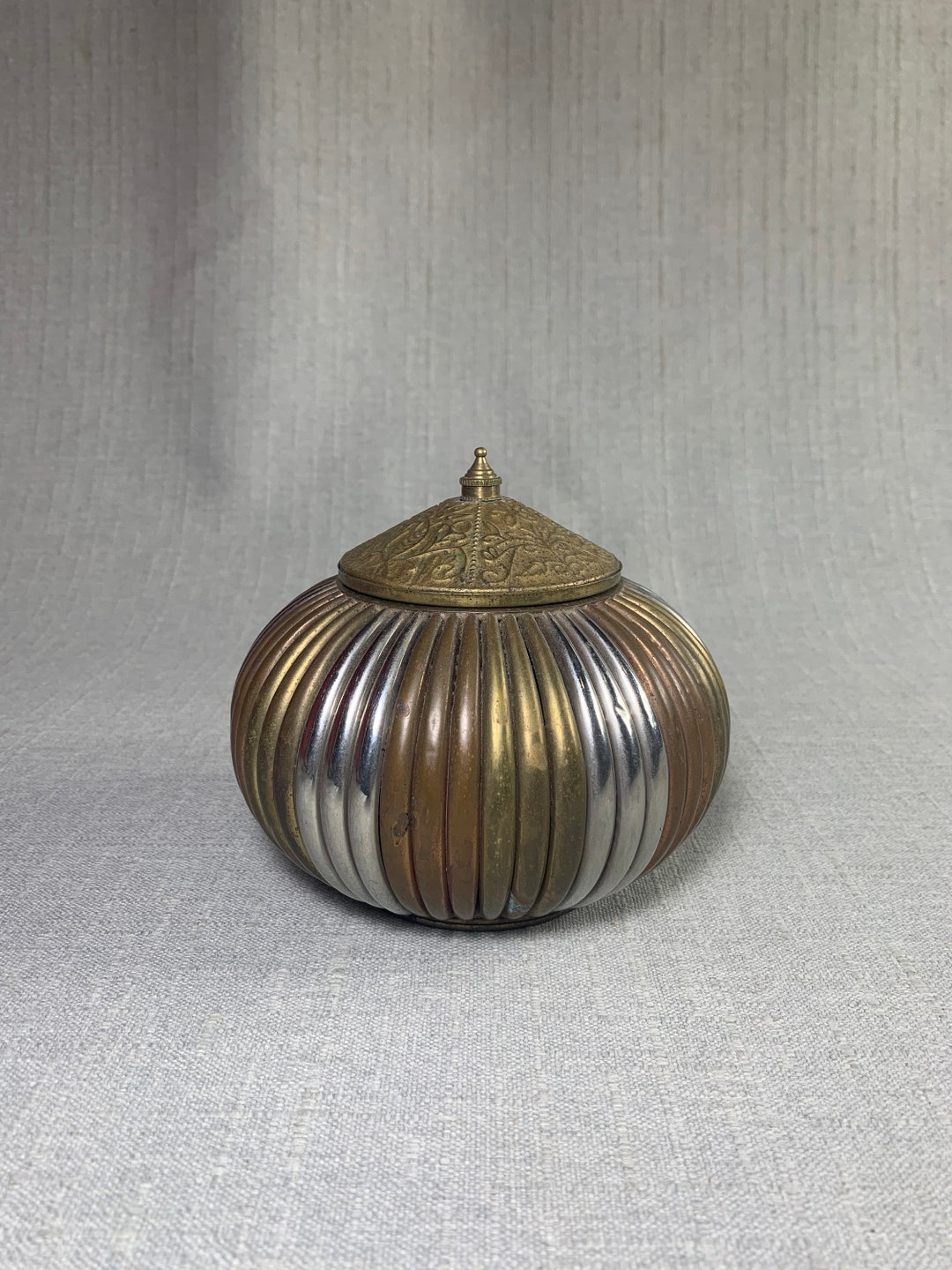 Vintage Round Brass Container, Tri-colored, Multi-colored, Jewelry ...