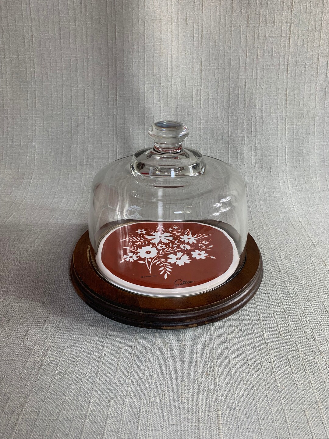 Vintage Glass Cloche With Cheese Board, Glass Dome, Cutting Board ...