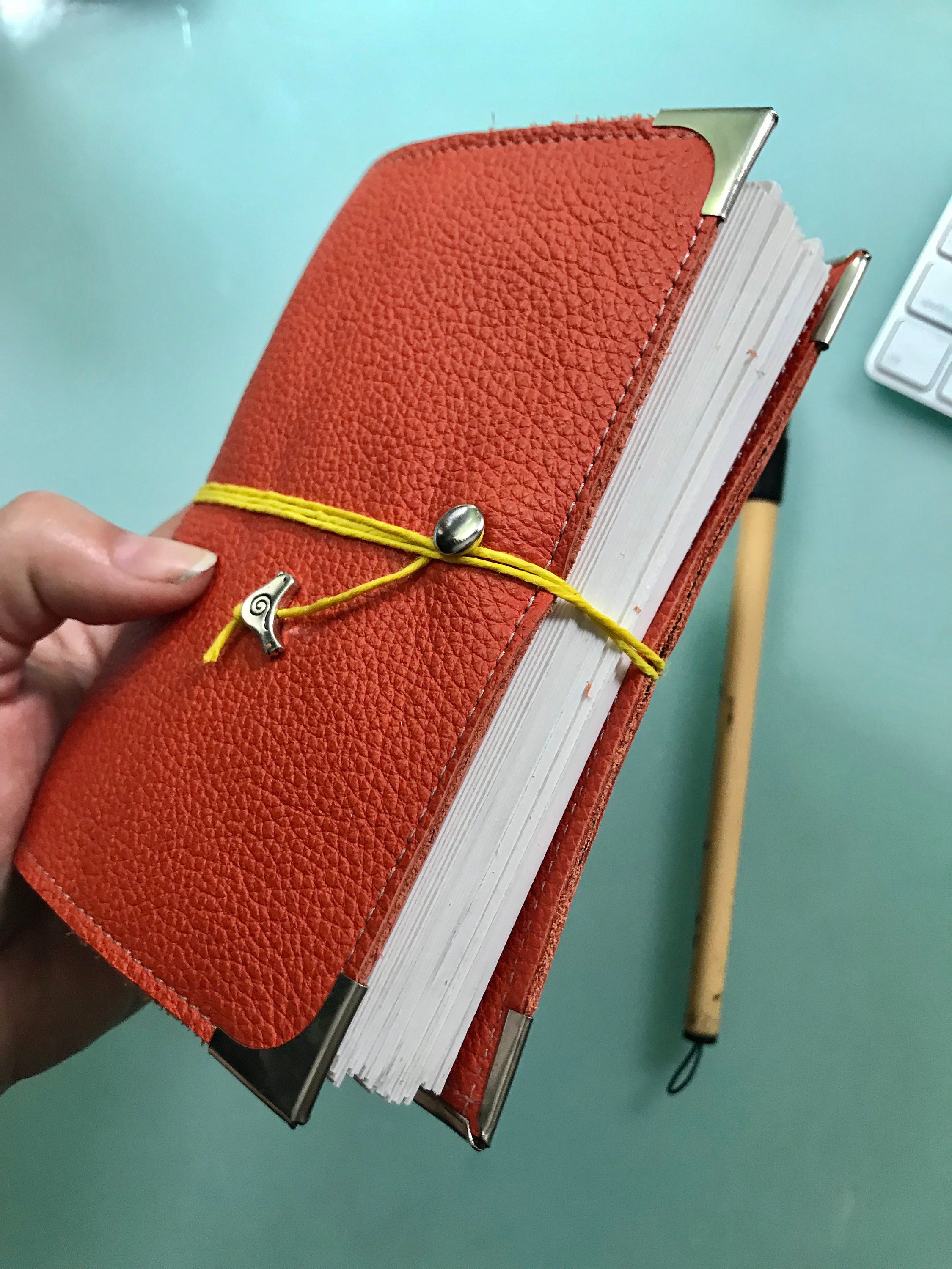 Orange Leather watercolor journal MERLIN 4.5 in x 6 in. - 40 pages ...