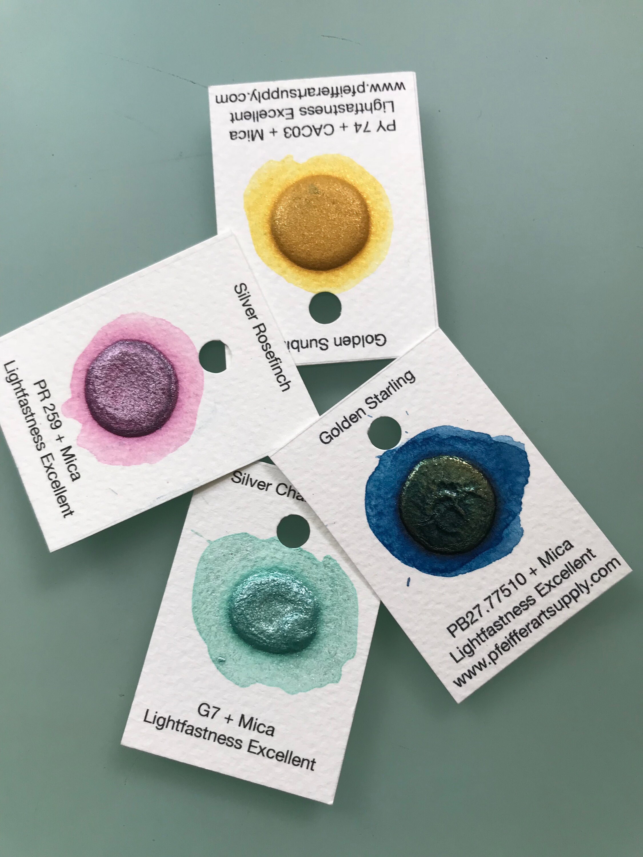 4 Handmade Watercolor Sparkly Mica Dot Card Set