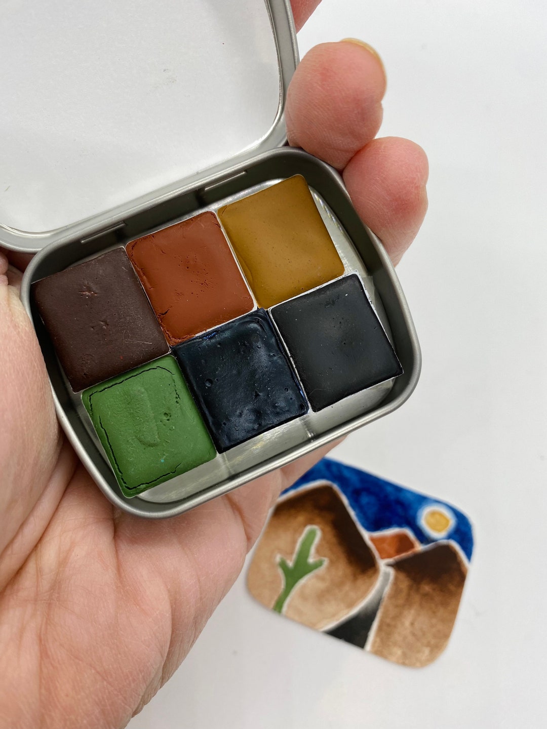 MARATHON Handmade Watercolor Paint Set - Includes 6 Half Pans - Tin and ...