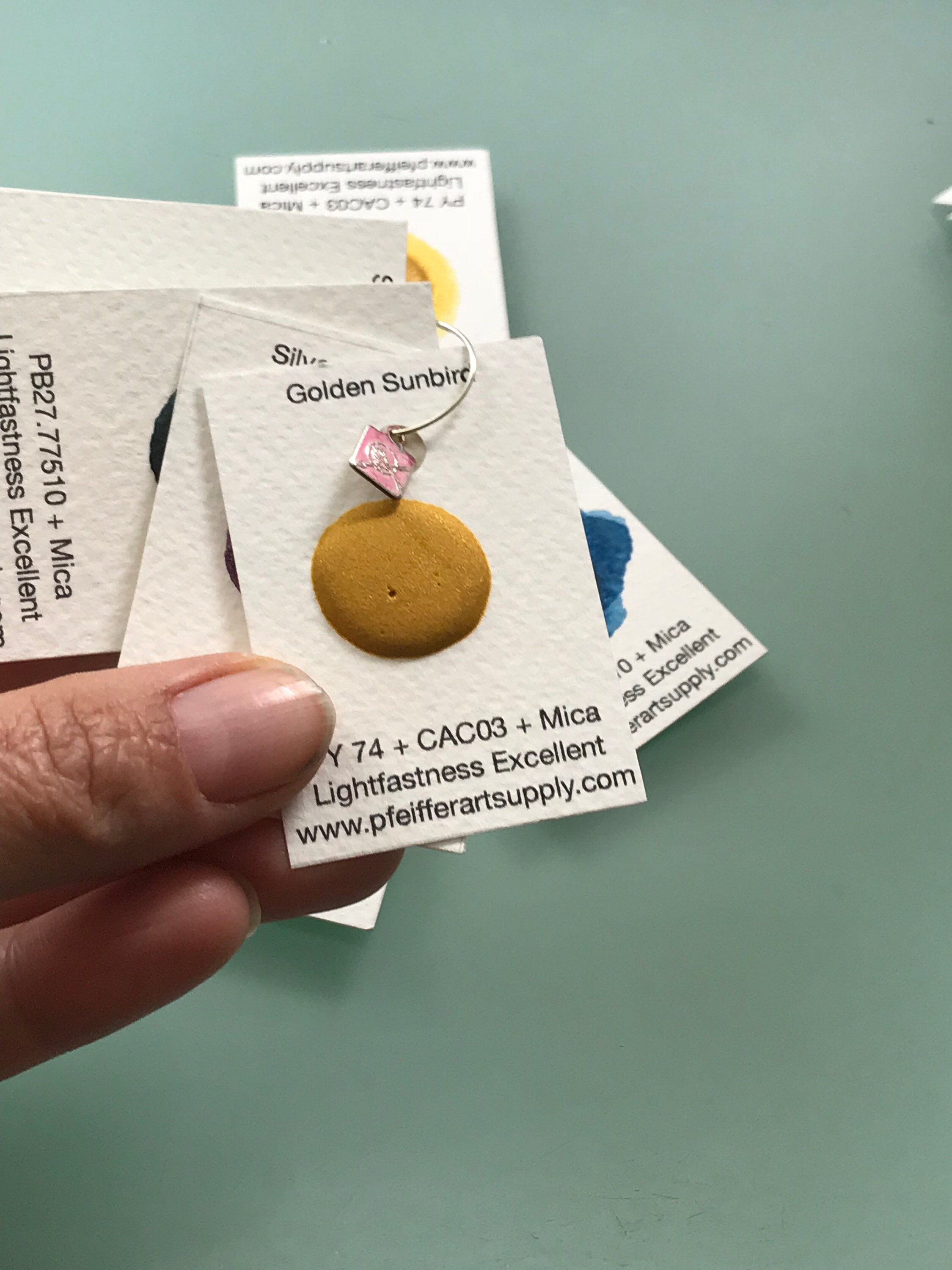 4 Handmade Watercolor Sparkly Mica Dot Card Set