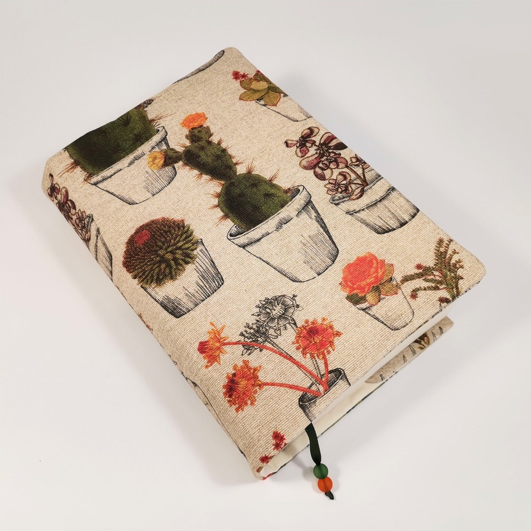 Cactus Book Cover, Adjustable Book Cover, Fabric Book Cover, Reusable ...