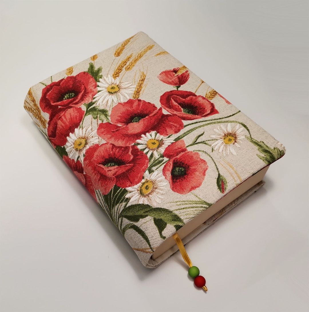 Poppies Book Cover, Adjustable Fabric Book Cover, Reusable Book Cover ...
