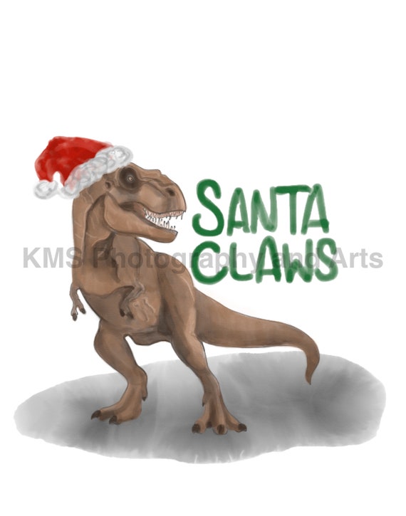 Christmas Dinosaur Watercolor PNG File Santa Claws | Etsy