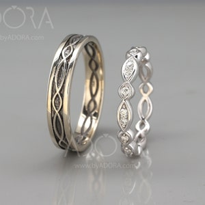 14K White Gold Celtic Wedding Rings Set With Diamonds | 14k White Gold ...