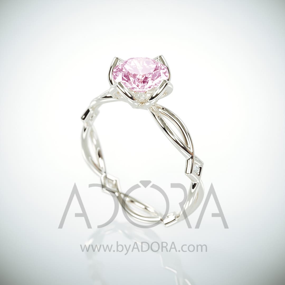 Lab Created Pink Diamond Engagement Ring | 14k White Gold Celtic ...
