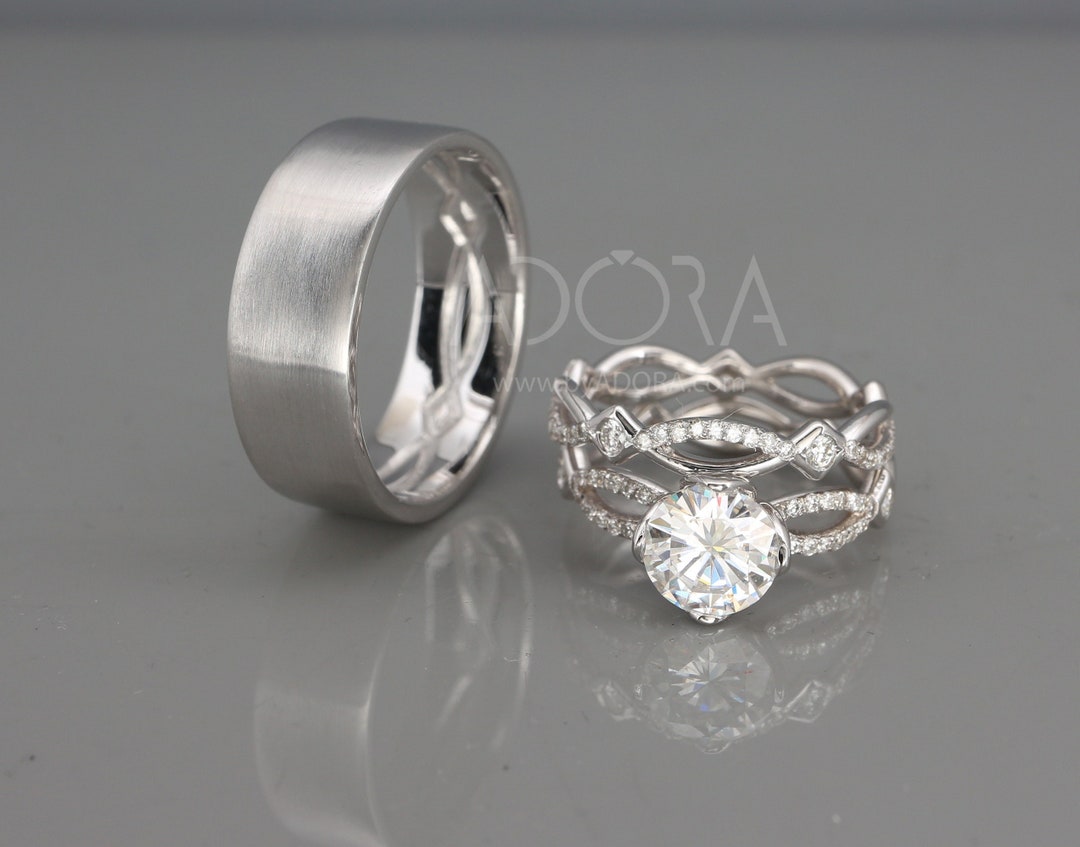 Handmade White Gold Celtic Wedding Rings Set | 14k White Gold Wedding ...