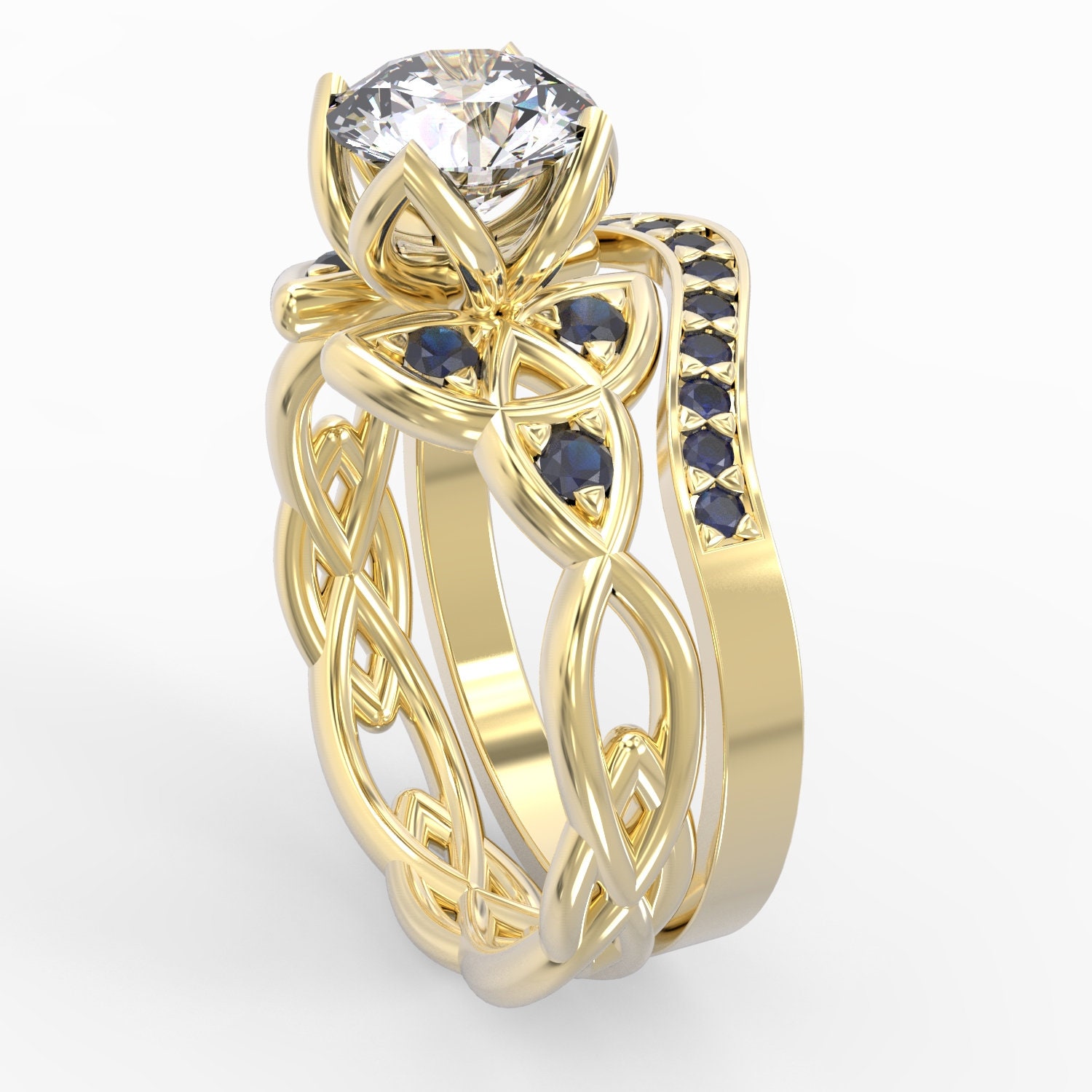 14k Gold Celtic Trinity Knot Wedding Ring set with Moissanite | Etsy