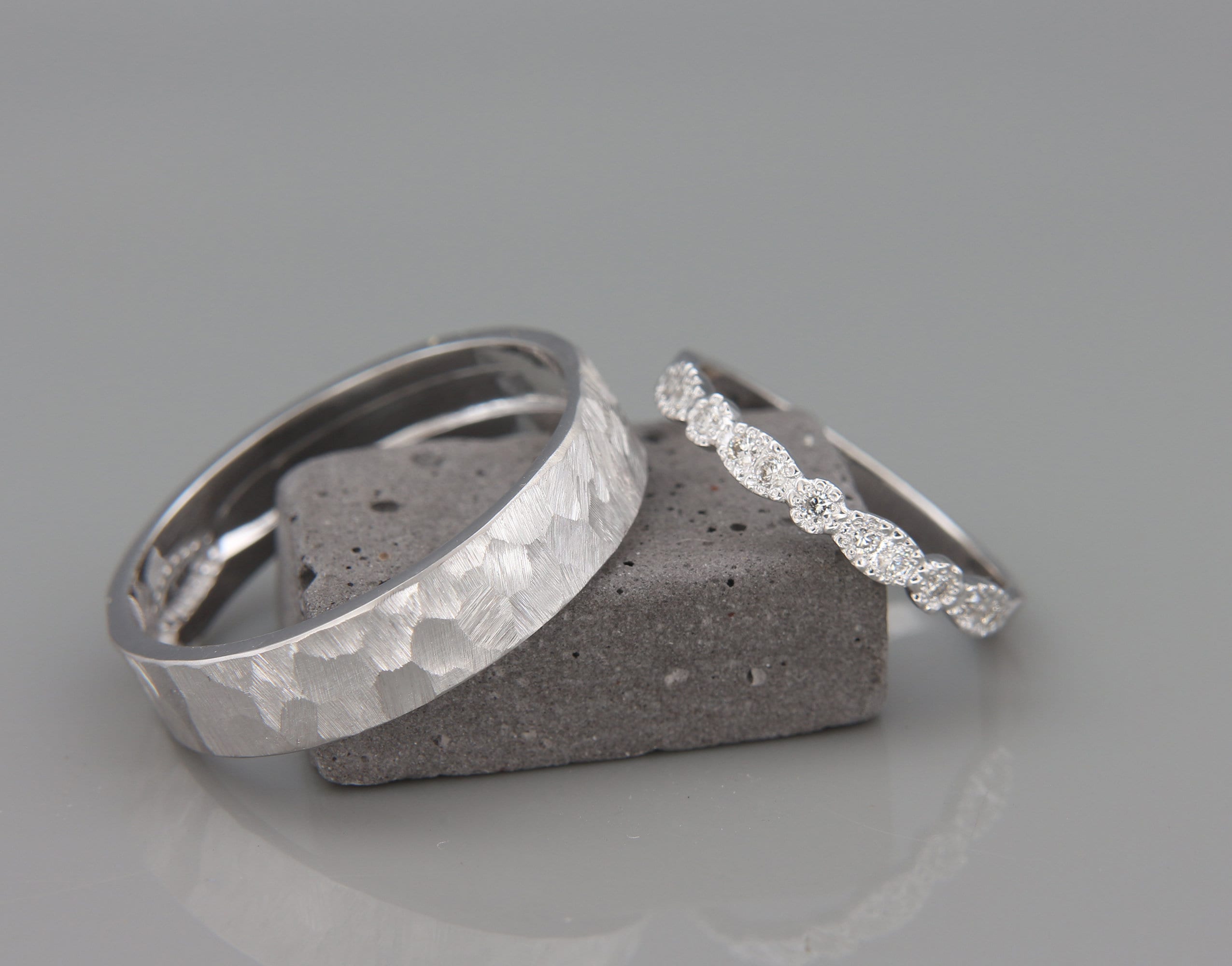 14K White Gold Celtic Wedding Rings Set With Diamonds - Etsy Israel