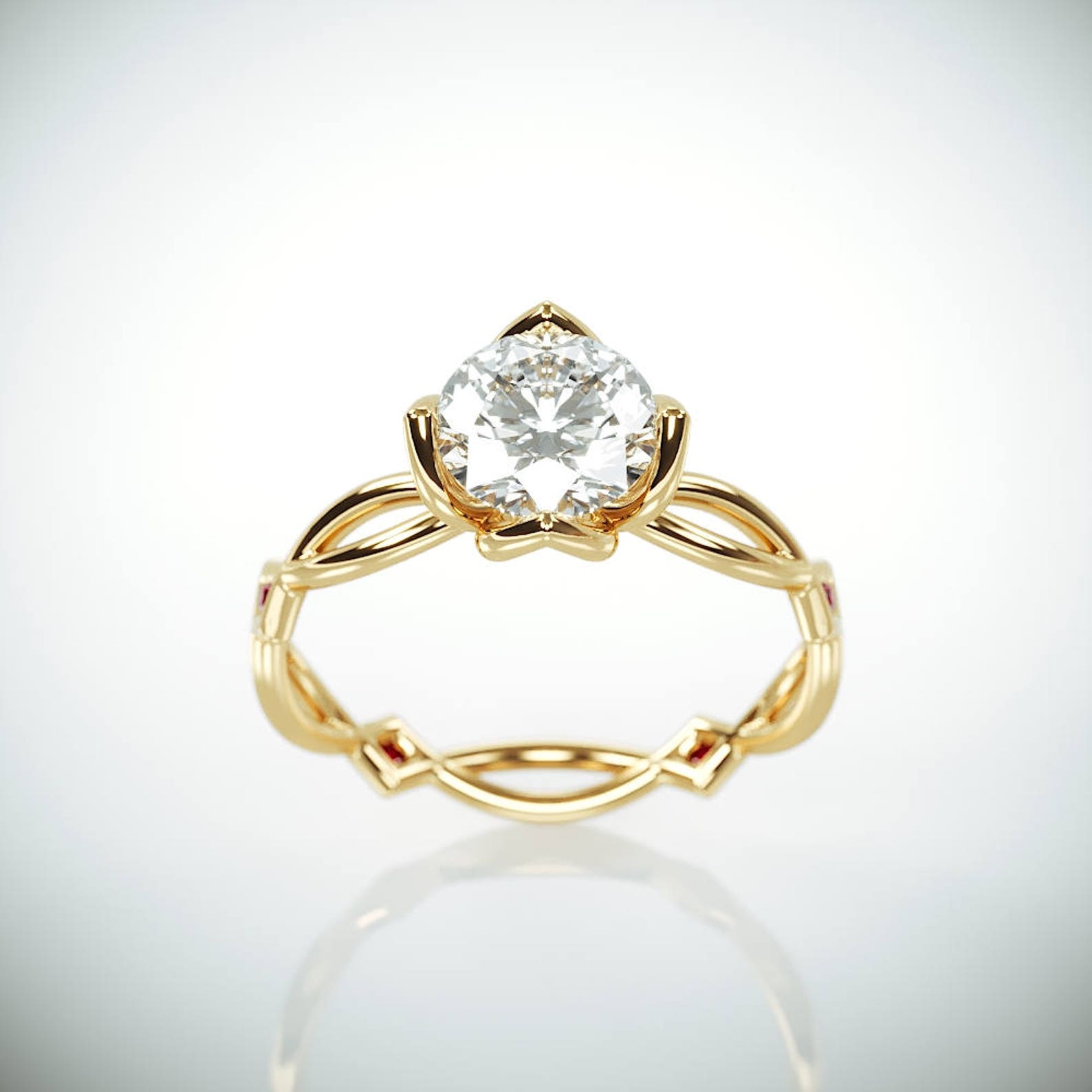 Lab Created Diamond Engagement Ring Set With Natural Rubies | 14k Gold ...