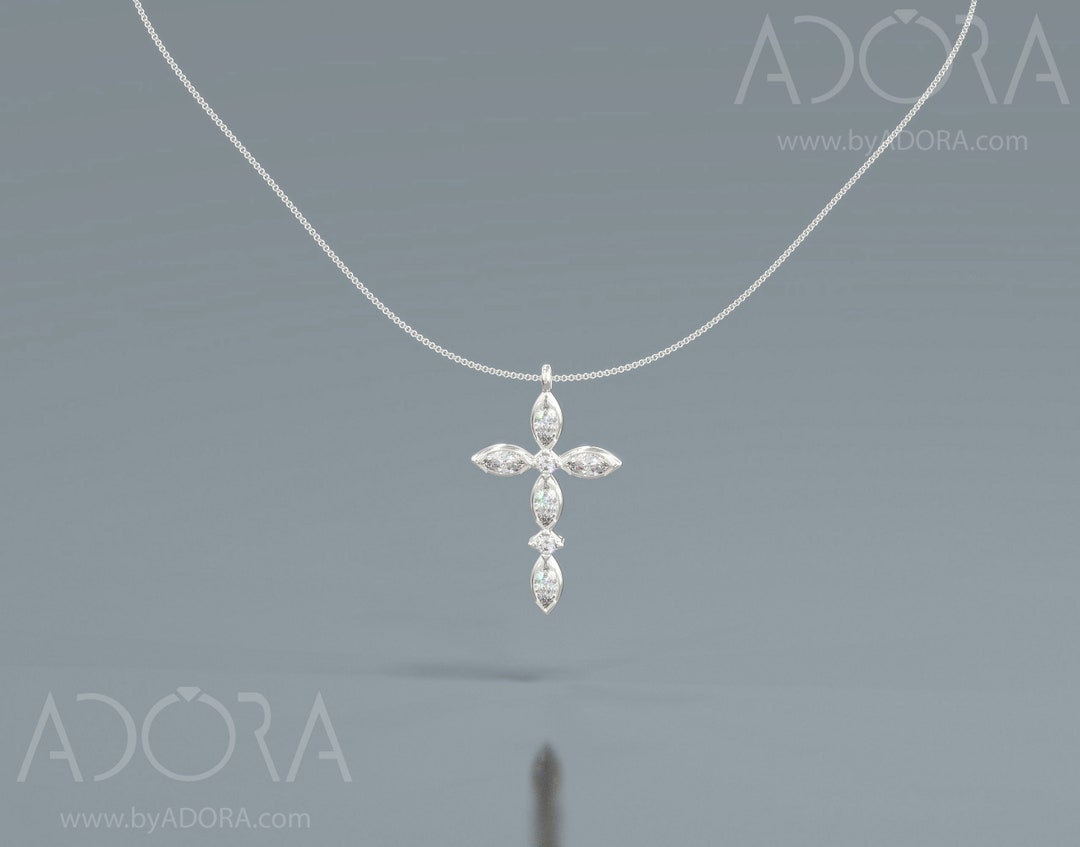 14k White Gold Celtic Cross Pendant Necklace With Marquise Diamonds ...