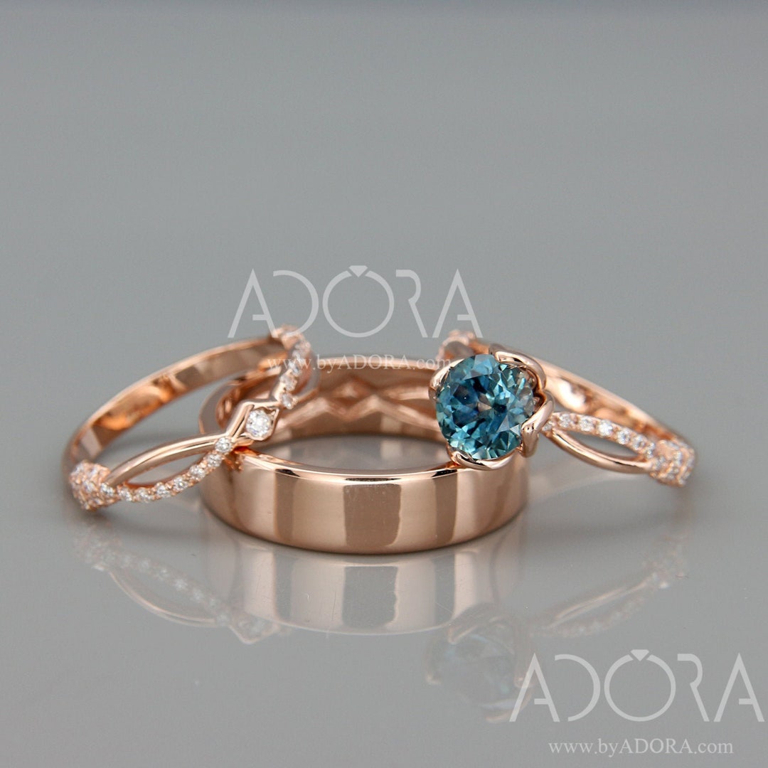 Handmade 14K Rose Gold Wedding Rings Set in Royalty Style | Natural ...