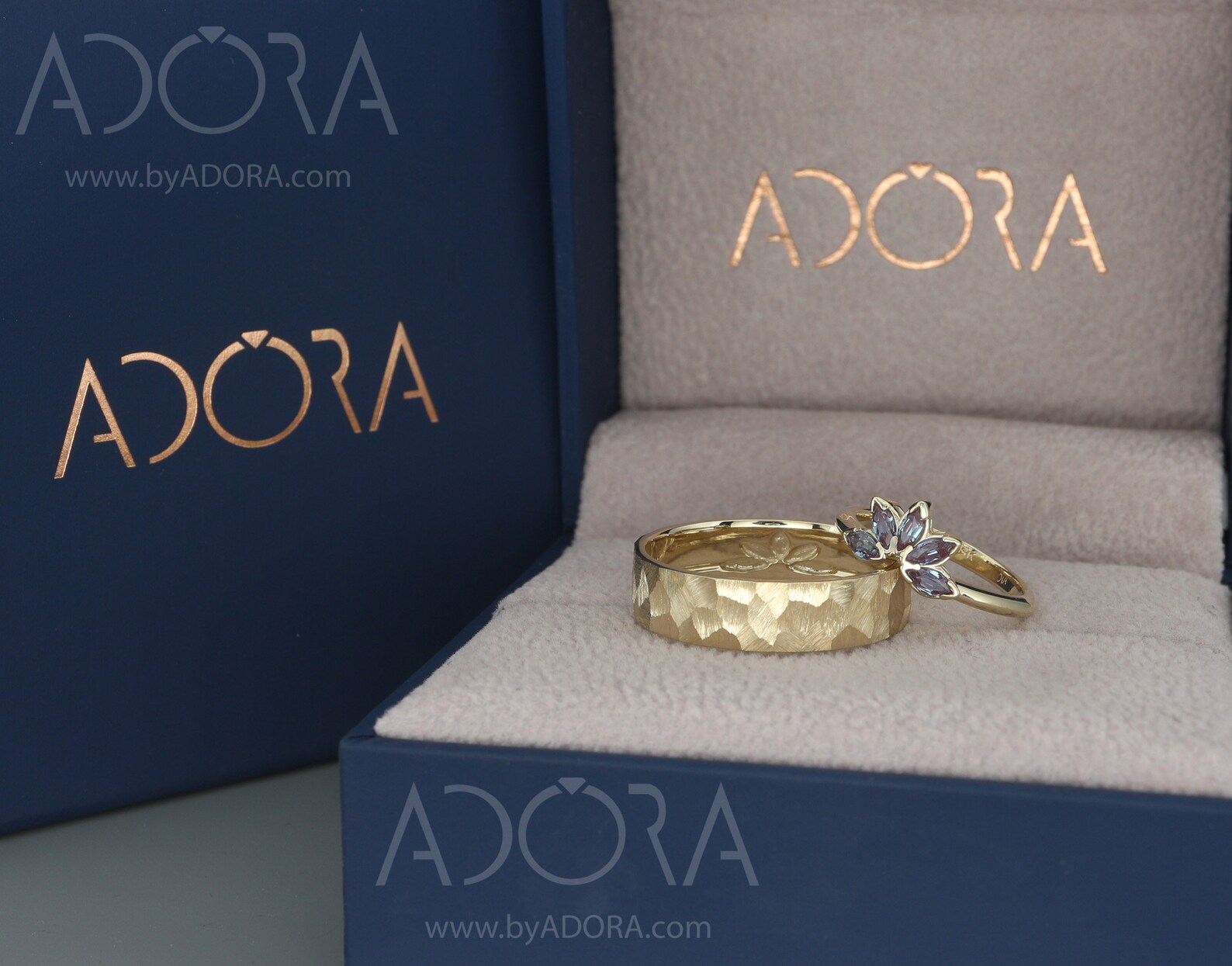 Handmade Marquise Lab Alexandrite Wedding Bands Set | 14K Gold His and ...