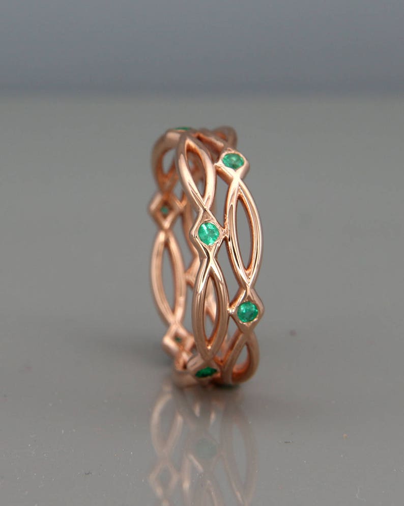Handmade 14K Rose Gold Celtic Wedding Ring Set With Emeralds | Handmade ...