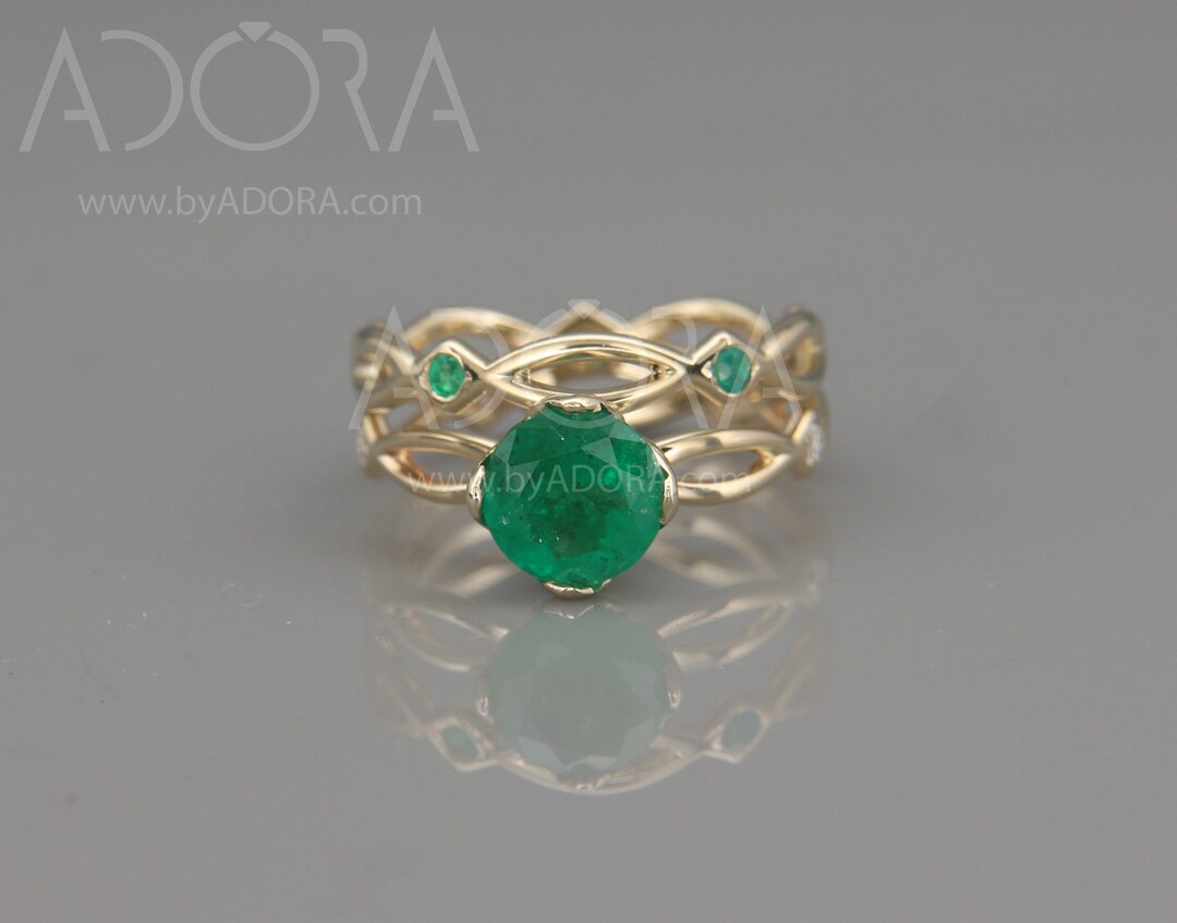 Handmade Celtic Emerald Bridal Rings Set | 14k Gold Celtic Bridal ...
