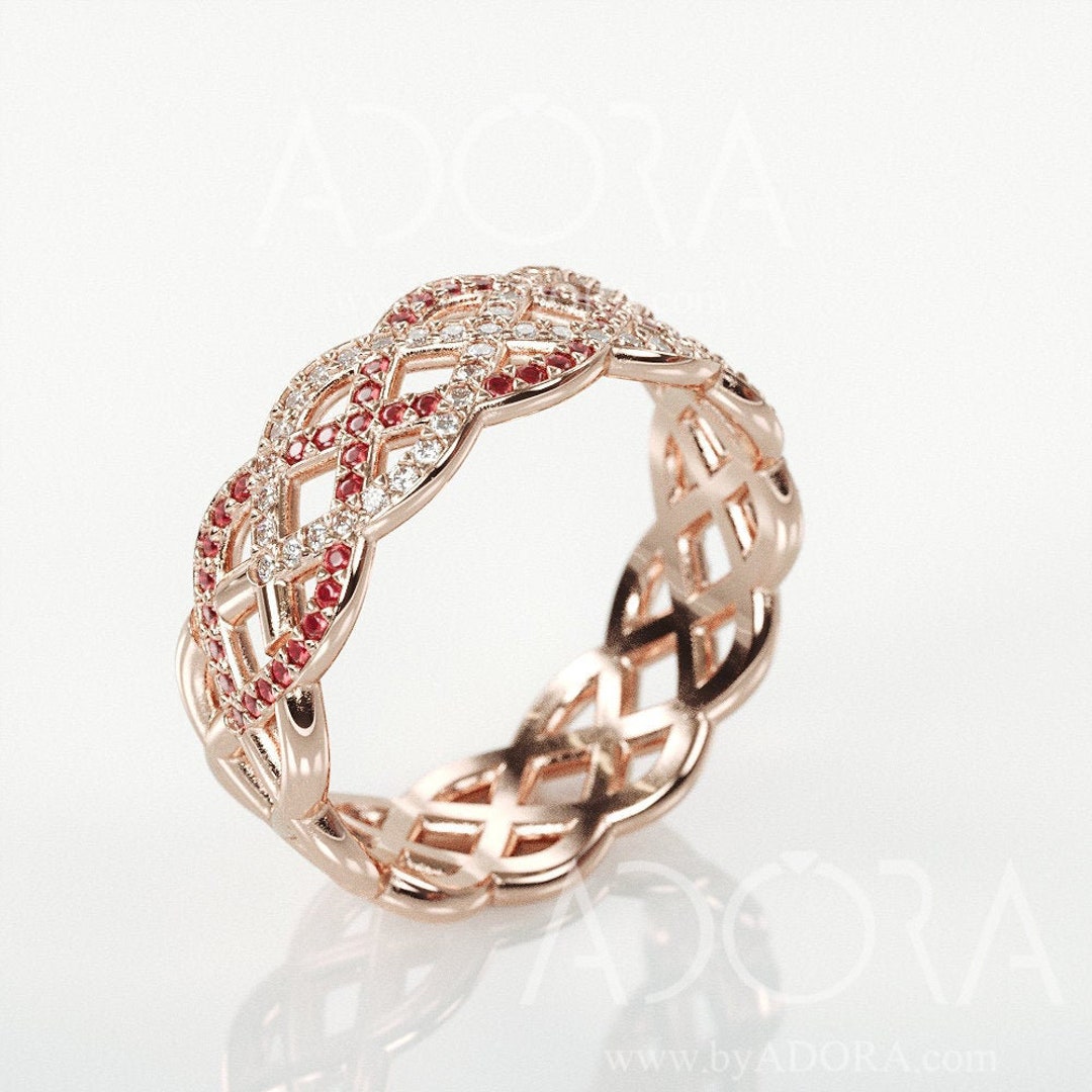 Handmade Ruby Celtic Wedding Ring | 14k Rose Gold Celtic Ring Set With ...